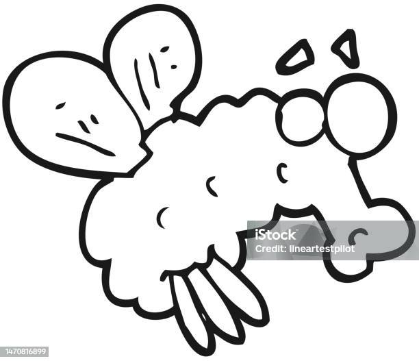 Lalat Kartun Hitam Putih Yang Digambar Dengan Tangan Bebas Ilustrasi Stok Unduh Gambar