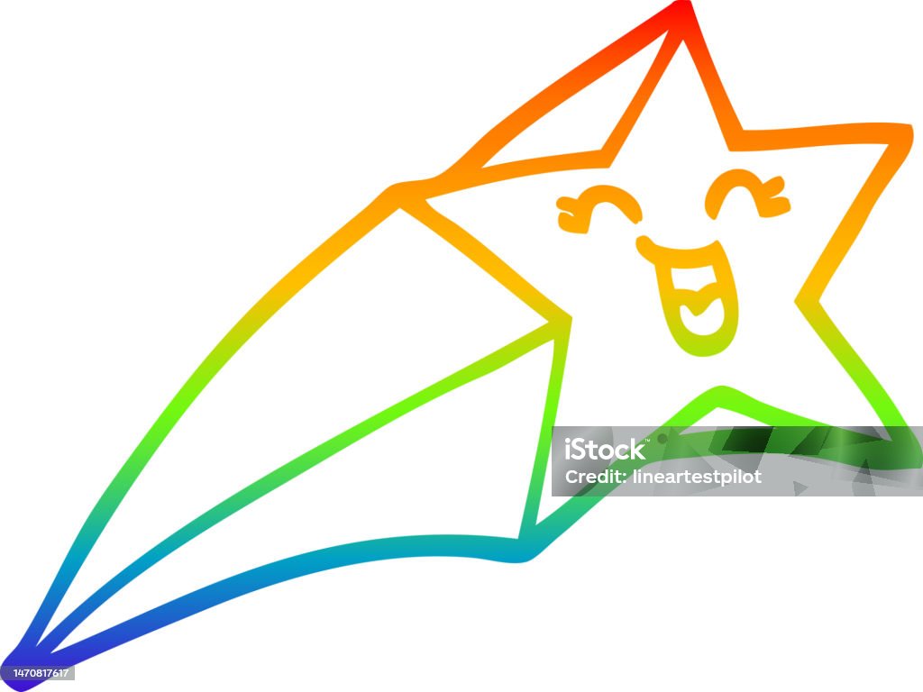 Rainbow Gradient Line Drawing Of A Cartoon Shooting Star Stock