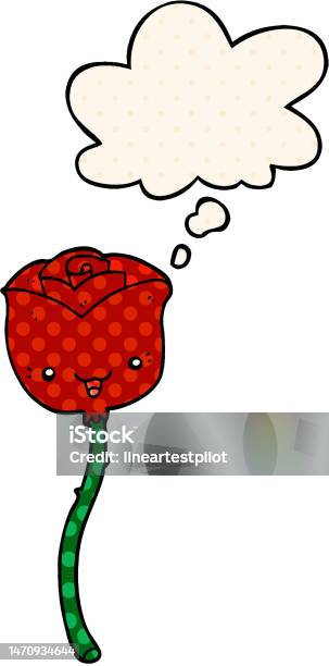 Fleur De Dessin Animé Avec Bulle De Pensée Dans Le Style De La Bande
