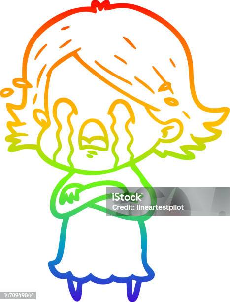 Dessin Au Trait Dégradé Arcenciel Dune Femme De Dessin Animé Pleurant