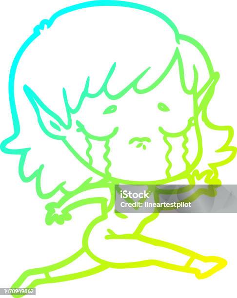 Dessin Au Trait Dégradé Froid Dune Fille Elfe De Dessin Animé En Pleurs