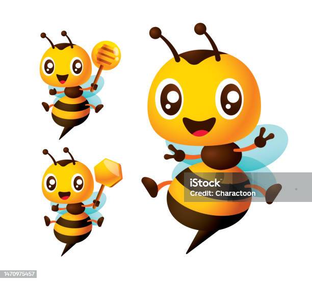 Ensemble De Personnages Dabeille Mignonne De Dessin Animé Abeille