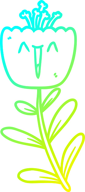 Dessin Au Trait Dégradé Froid Dune Fleur De Dessin Animé Heureuse