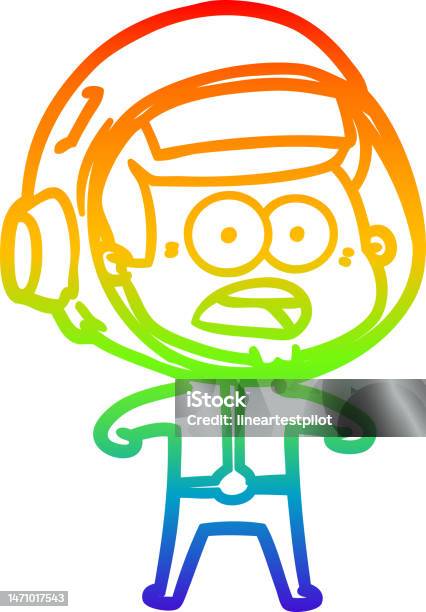Dessin Au Trait Dégradé Arcenciel Dun Dessin Animé Astronaute Surpris