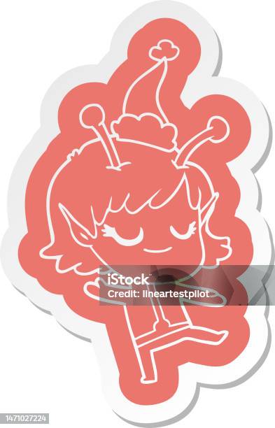 Fille Extraterrestre Souriante Autocollant De Dessin Animé Excentrique