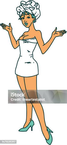 Ilustración De Tatuaje Al Estilo Tradicional De Una Chica Pinup En