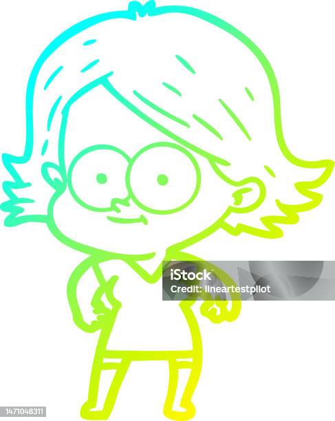 Dessin Au Trait Dégradé Froid Dune Fille De Dessin Animé Heureuse