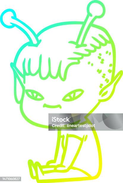 Dessin Au Trait Dégradé Froid Dune Jolie Fille Extraterrestre De Dessin