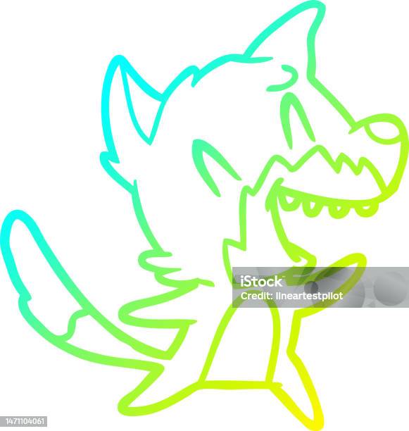Dessin Au Trait Dégradé Froid Dun Dessin Animé De Renard Rieur Vecteurs