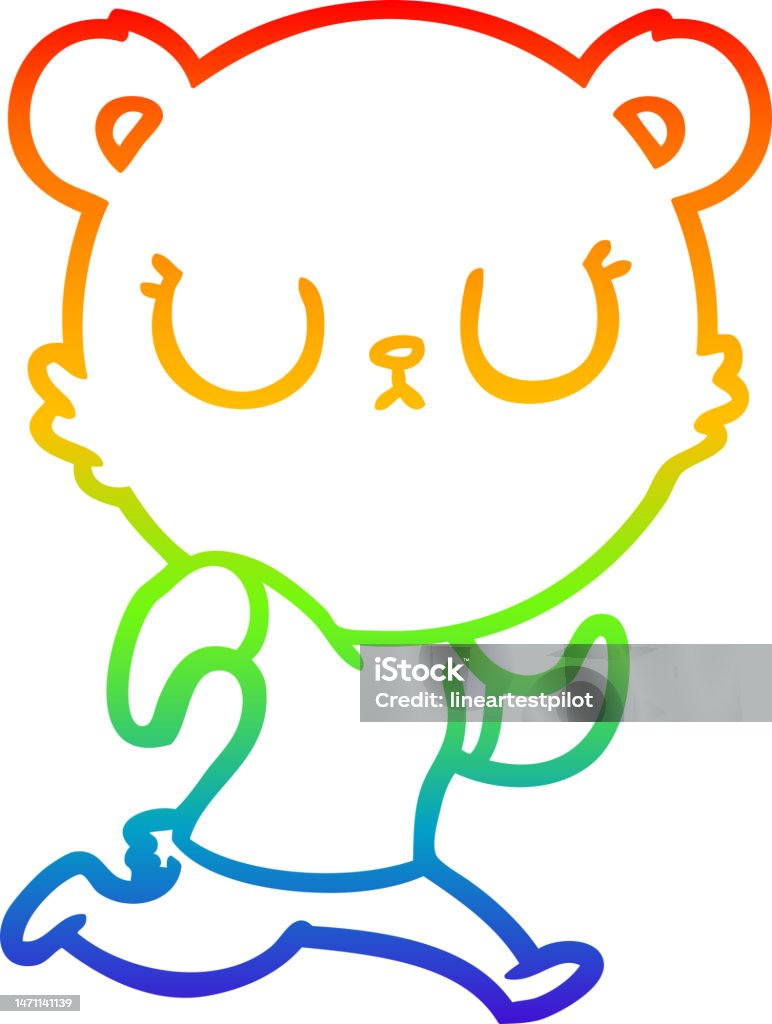 Dessin Au Trait Dégradé Arcenciel Dun Ours De Dessin Animé Paisible