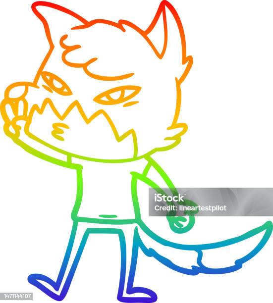 Dessin Au Trait Dégradé Arcenciel Dun Renard De Dessin Animé