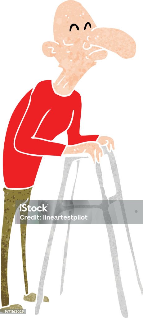 Cartoon Old Man With Walking Frame Stock Illustration Download Image