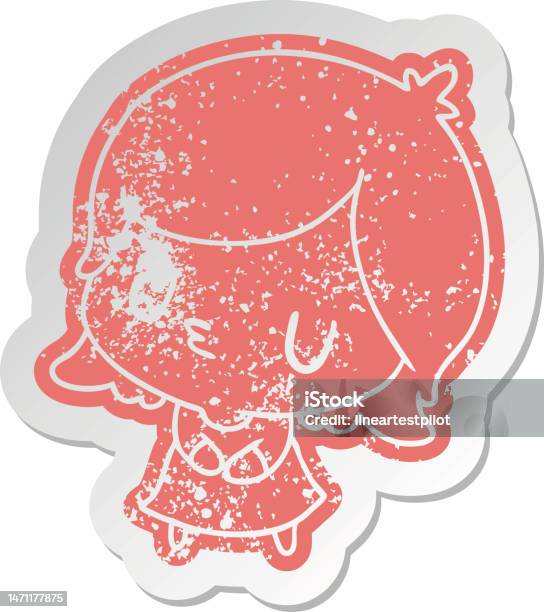 Vieux Autocollant De Dessin Animé En Détresse Dune Jolie Fille Kawaii