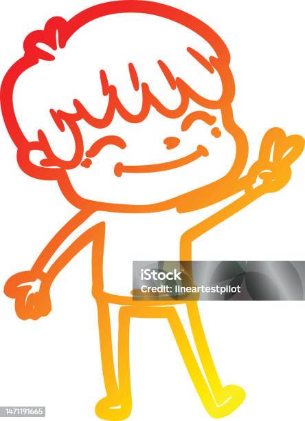 Dessin Au Trait Dégradé Chaud Dun Garçon Heureux De Dessin Animé