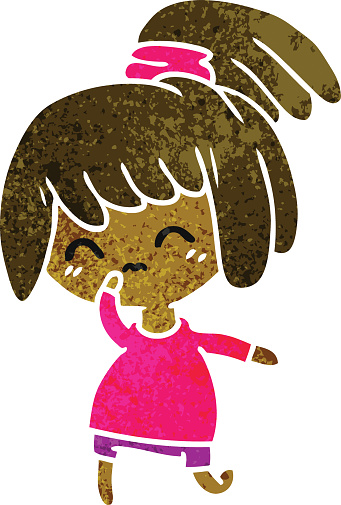 Kartun Retro Yang Digambar Dengan Tangan Bebas Dari Gadis Kawaii Yang