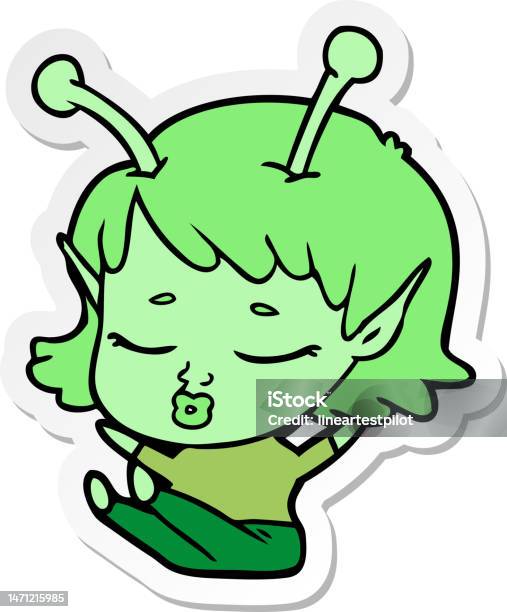 Autocollant Dun Dessin Animé De Fille Extraterrestre Mignonne Vecteurs