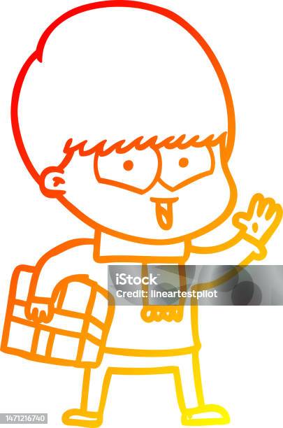 Dessin Au Trait Dégradé Chaud Dun Garçon Heureux De Dessin Animé