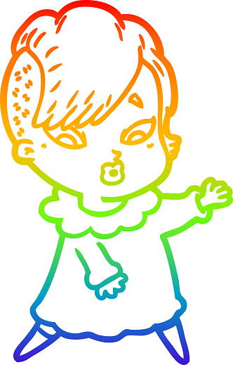 Dessin Au Trait Dégradé Arcenciel Dune Fille Surprise De Dessin Animé