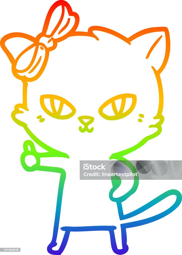 Dessin Au Trait Dégradé Arcenciel Dun Chat De Dessin Animé Mignon