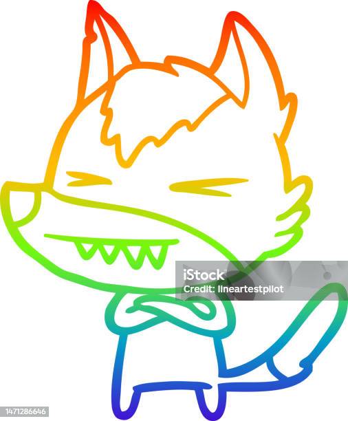 Dessin Au Trait Dégradé Arcenciel Dun Dessin Animé De Loup En Colère
