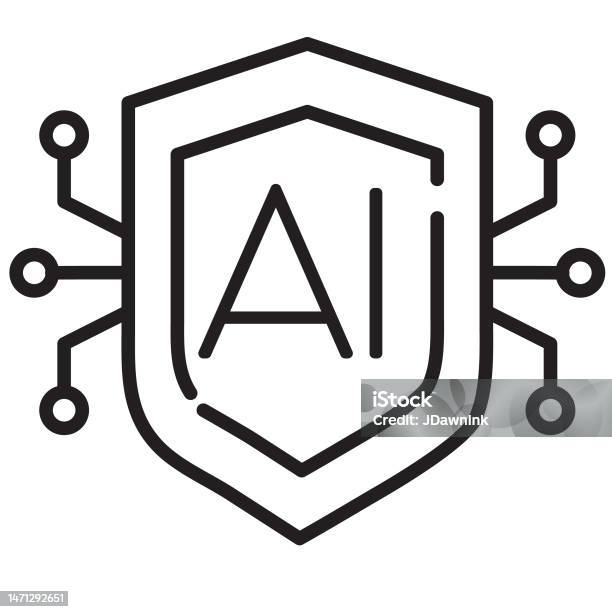 Bouclier Dintelligence Artificielle Avec Icône De Ligne Mince De