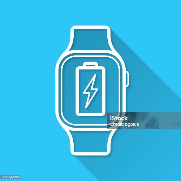Smartwatch Avec Symbole De Charge De La Batterie Icône Sur Fond Bleu