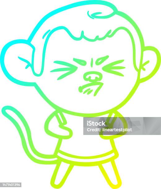 Dessin Au Trait Dégradé Froid Dun Singe Agacé De Dessin Animé Vecteurs