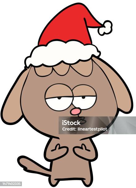 Dessin Au Trait Dessiné À La Main Dun Chien Ennuyé Portant Un Chapeau