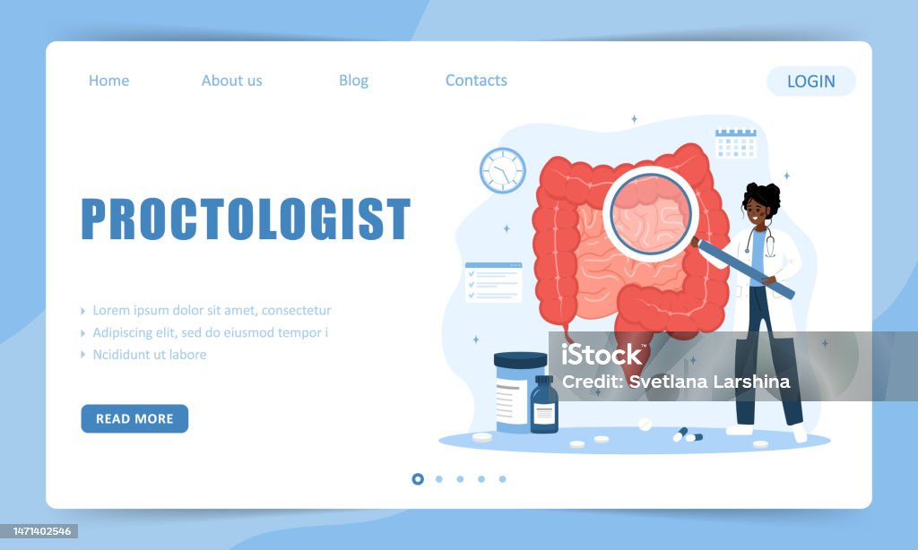 Concept De Proctologue Modèle De Page De Destination Femme Médecin Avec