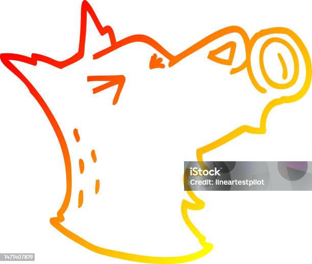 Dessin Au Trait Dégradé Chaud Dun Loup Hurlant De Dessin Animé Vecteurs