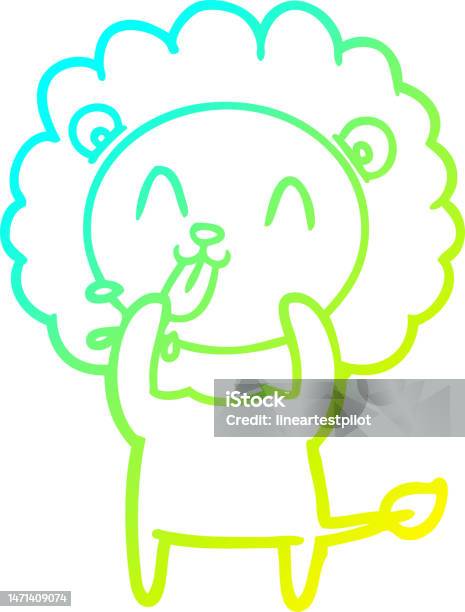 Dessin Au Trait Dégradé Froid Dun Lion De Dessin Animé Heureux Vecteurs