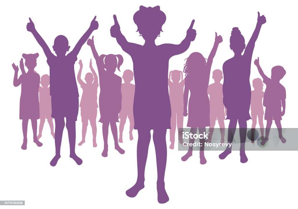 Groupe Denfants Joyeux Silhouettes De Garçons Et De Filles Heureux