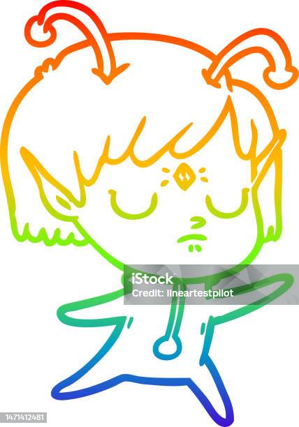 Dessin Au Trait Dégradé Arcenciel Dune Fille Extraterrestre De Dessin