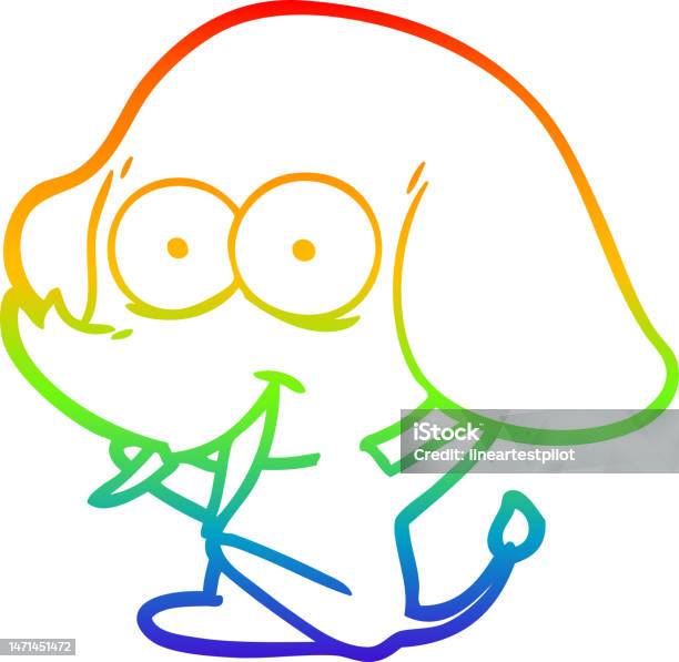 Dessin Au Trait Dégradé Arcenciel Dun Éléphant De Dessin Animé Heureux