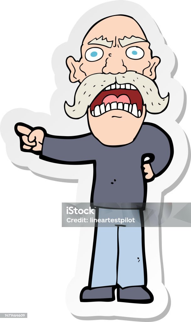 Sticker Of A Cartoon Angry Old Man Stock Illustration Download Image Now Adult Anger Art