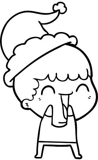 Dessin Au Trait Dessiné À La Main Dun Homme Heureux Portant Un Chapeau