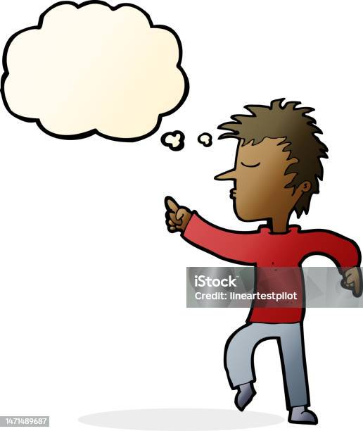Homme En Dessin Animé Pointant Du Doigt Avec Bulle De Pensée Vecteurs