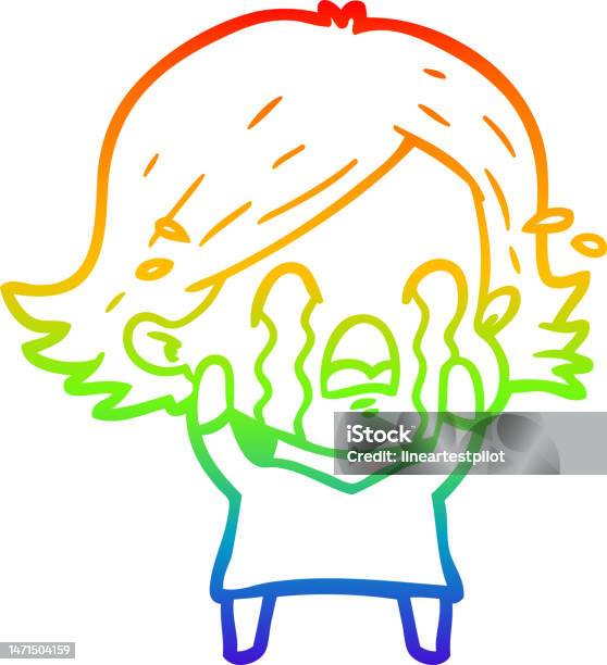 Dessin Au Trait Dégradé Arcenciel Dune Femme De Dessin Animé Pleurant