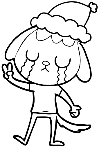 Joli Dessin Au Trait Dessiné À La Main Dun Chien Pleurant Portant Un