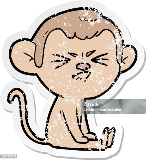 Autocollant En Détresse Dun Singe En Colère De Dessin Animé Vecteurs