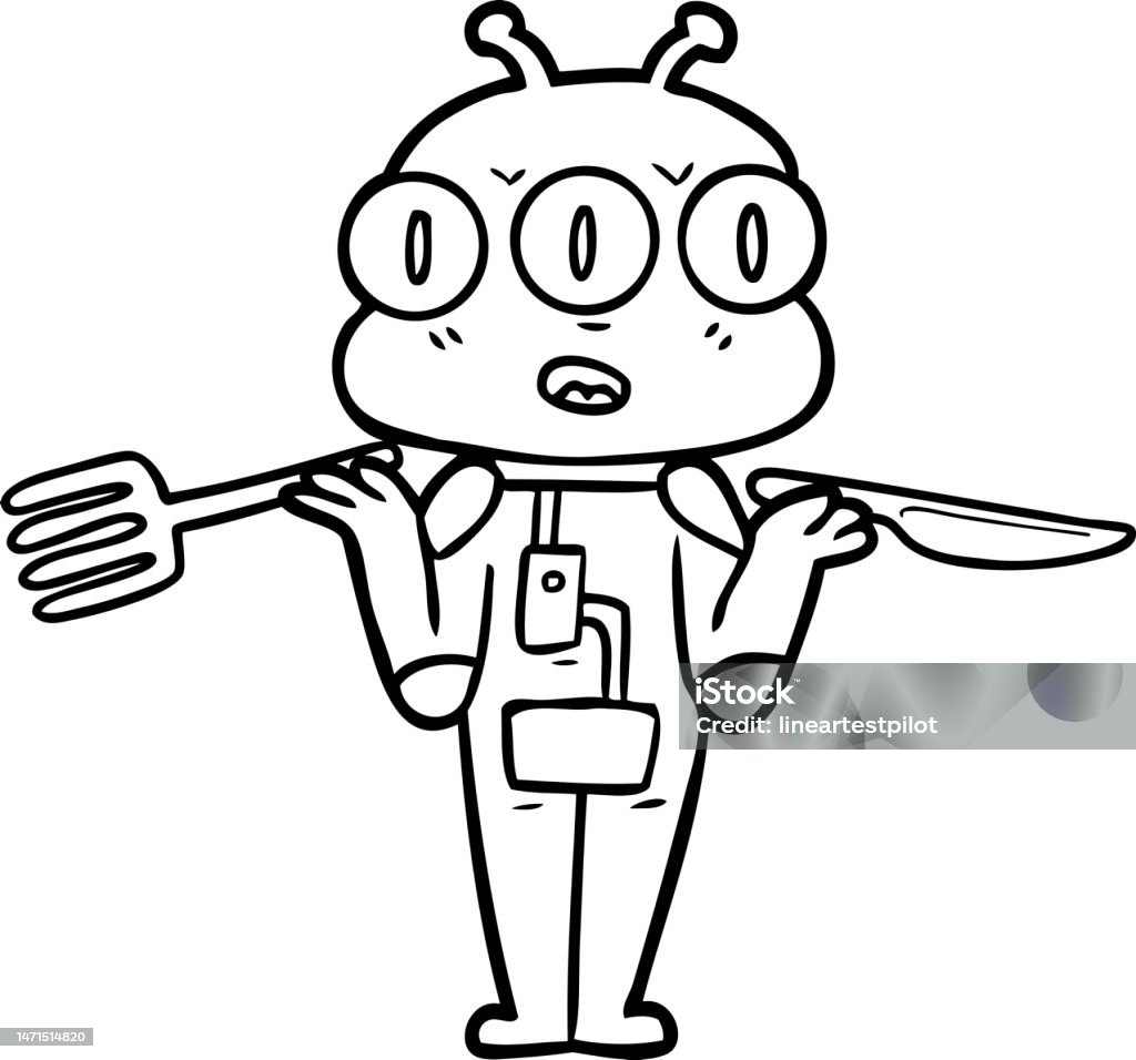 Cartoon Three Eyed Alien With Knife And Fork Stock Illustration ... Cartoon Three Eyed Alien With Knife And Fork Stock Illustration ...