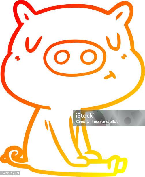 Dessin Au Trait Dégradé Chaud Dun Cochon De Contenu De Dessin Animé