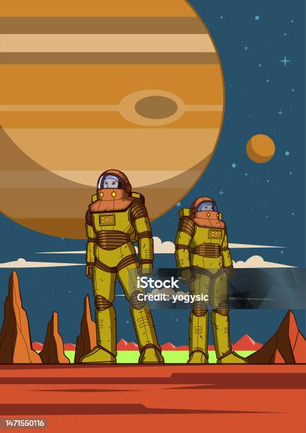 Vector Scifi Astronaut On A New Planet Poster Stock Illustration Stock