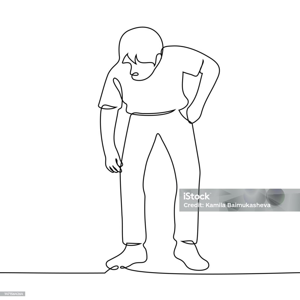 Man Bent Down To Pick Up Something One Line Drawing Vector Concept Bent