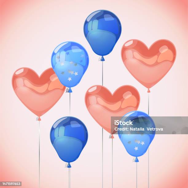 Balon Merah Muda Dan Biru Cerah Pada Cahaya Ilustrasi Stok - Unduh ... Balon Merah Muda Dan Biru Cerah Pada Cahaya Ilustrasi Stok - Unduh ...