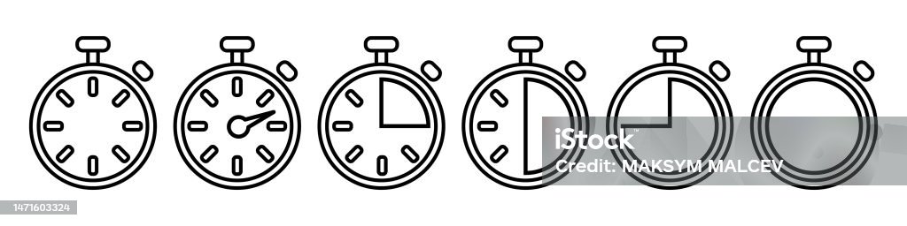 Timers Line Icon Set Countdown Timer Symbol Timer Stopwatch Vector