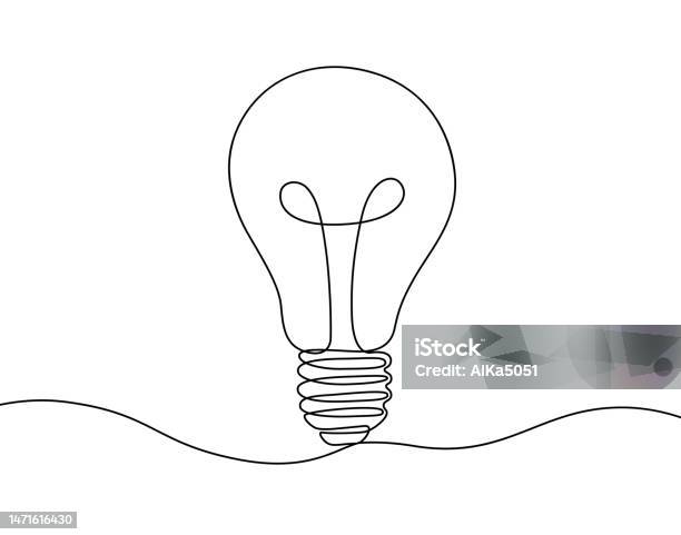 Dessin Au Trait Continu De Lampoule Concept Didée Dessiné À La Main Une