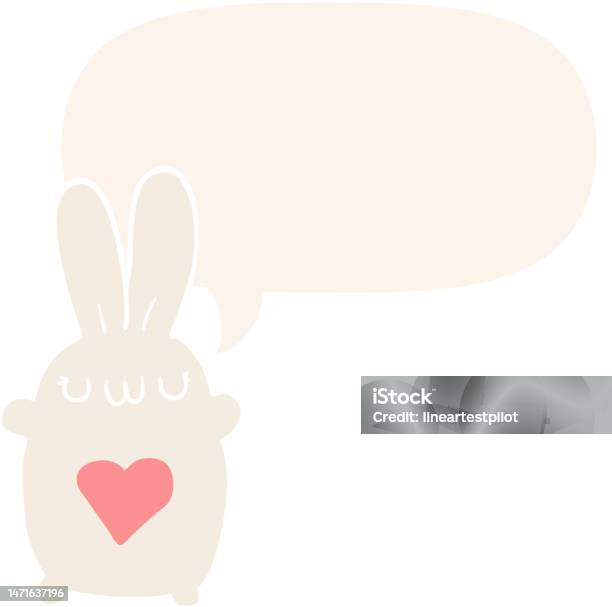 Mignon Lapin De Dessin Animé Avec Coeur Damour Avec Bulle De Parole