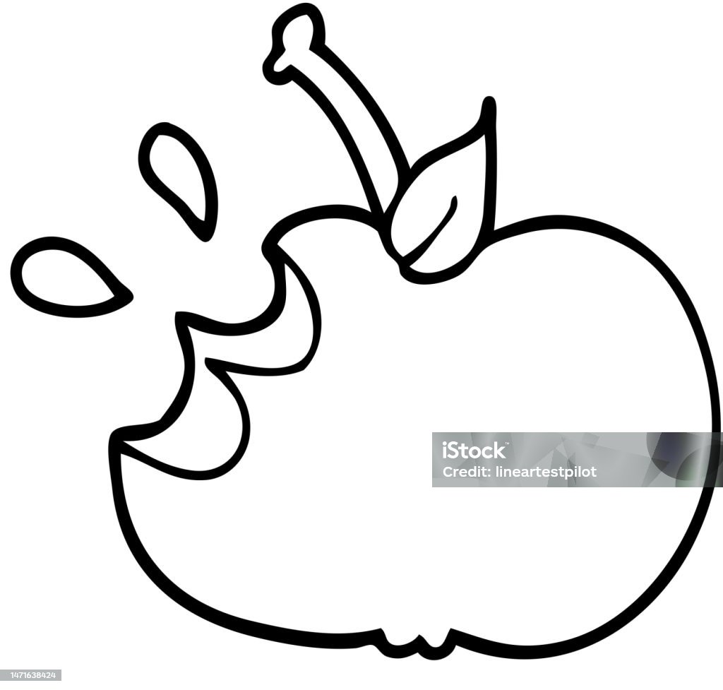 Dessin Au Trait Dessin Caricatural Juteux Mordu Pomme Vecteurs Libres