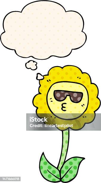 Fleur De Dessin Animé Avec Bulle De Pensée Dans Le Style De La Bande